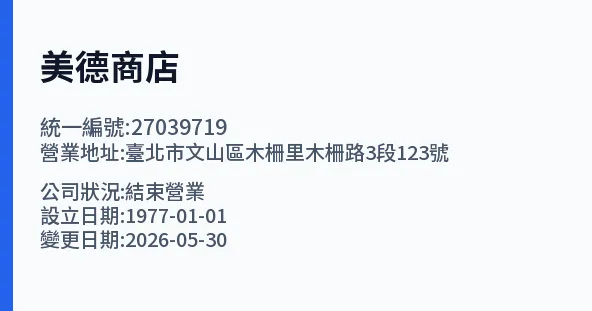 美德商店的照片-統編 27039719(臺北市) 公司登記資料與營業項目詳細圖表