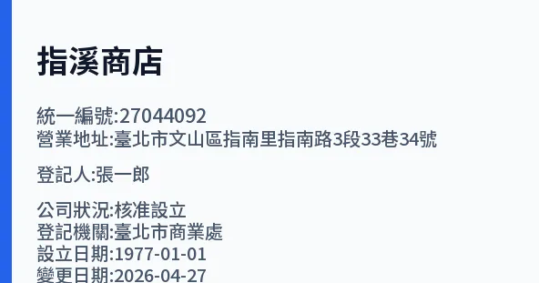 指溪商店的照片-統編 27044092(臺北市) 公司登記資料與營業項目詳細圖表