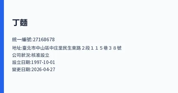 丁麵的照片-統編 27168678(臺北市) 公司登記資料與營業項目詳細圖表