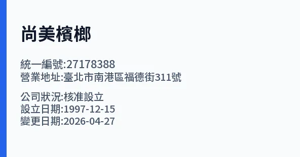 尚美檳榔的照片-統編 27178388(臺北市) 公司登記資料與營業項目詳細圖表