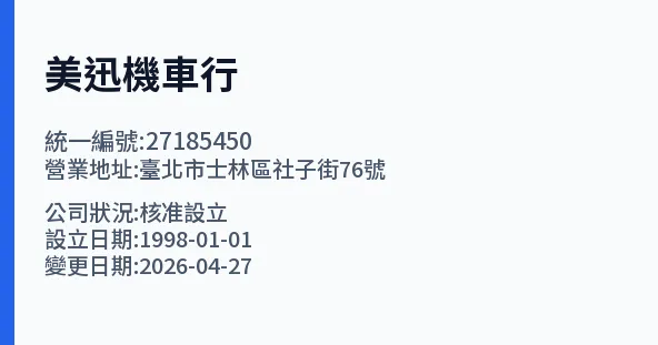 美迅機車行的照片-統編 27185450(臺北市) 公司登記資料與營業項目詳細圖表