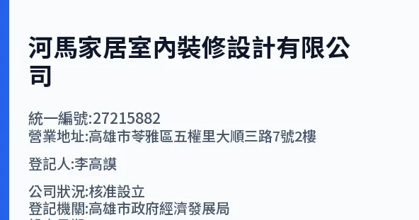 河馬家居室內裝修設計有限公司的照片-統編 27215882(高雄市) 公司登記資料與營業項目詳細圖表