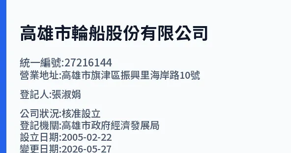 高雄市輪船股份有限公司的照片-統編 27216144(高雄市) 公司登記資料與營業項目詳細圖表