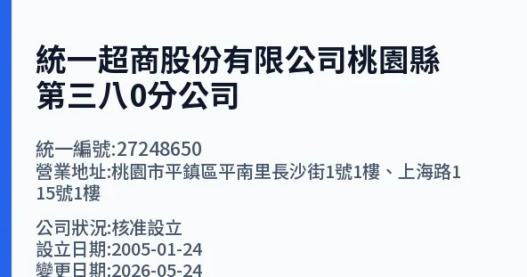 統一超商股份有限公司桃園縣第三八0分公司的照片-統編 27248650(桃園市) 公司登記資料與營業項目詳細圖表