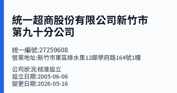 統一超商股份有限公司新竹市第九十分公司的照片-統編 27259608(新竹市) 公司登記資料與營業項目詳細圖表