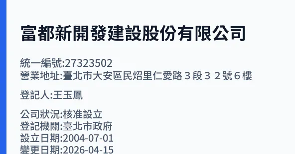 富都新開發建設股份有限公司的照片-統編 27323502(臺北市) 公司登記資料與營業項目詳細圖表