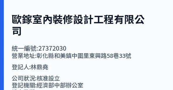 歐鎵室內裝修設計工程有限公司的照片-統編 27372030(彰化縣) 公司登記資料與營業項目詳細圖表