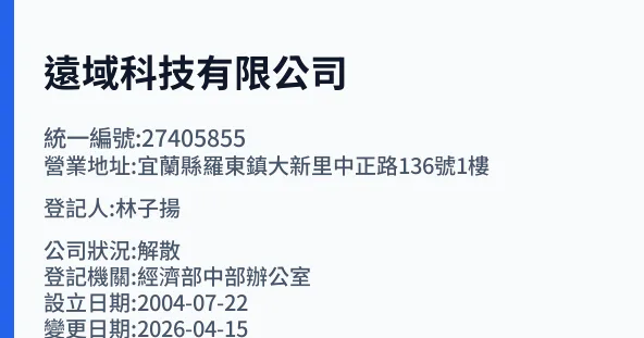 遠域科技有限公司的照片-統編 27405855(宜蘭縣) 公司登記資料與營業項目詳細圖表