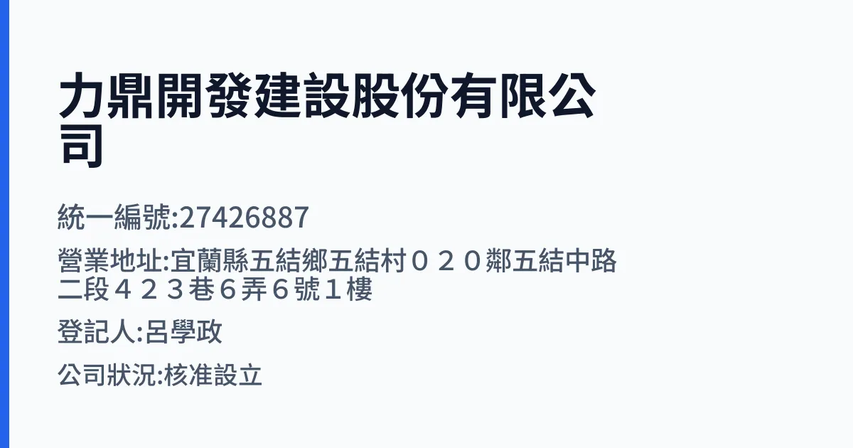 力鼎開發建設股份有限公司 - 統編 27426887(宜蘭縣) 公司登記資料與營業項目詳細圖表
