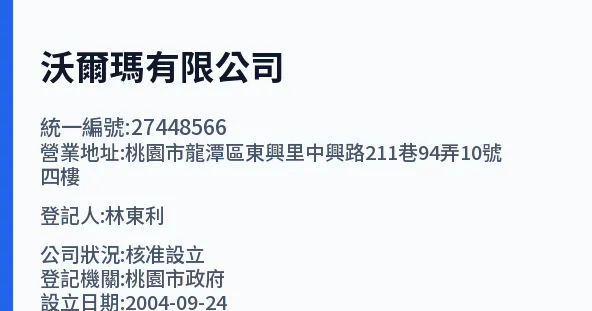 沃爾瑪有限公司的照片-統編 27448566(桃園市) 公司登記資料與營業項目詳細圖表