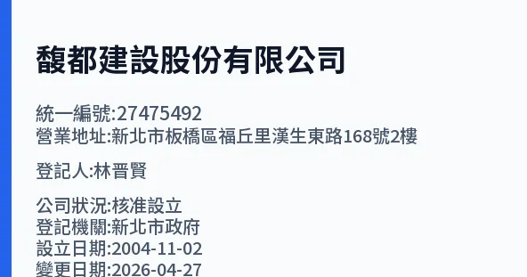 馥都建設股份有限公司的照片-統編 27475492(新北市) 公司登記資料與營業項目詳細圖表