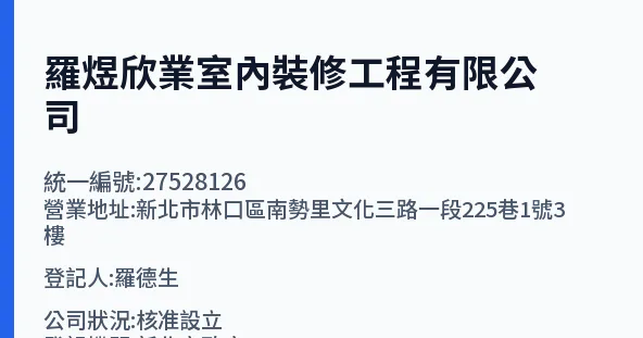 羅煜欣業室內裝修工程有限公司的照片-統編 27528126(新北市) 公司登記資料與營業項目詳細圖表