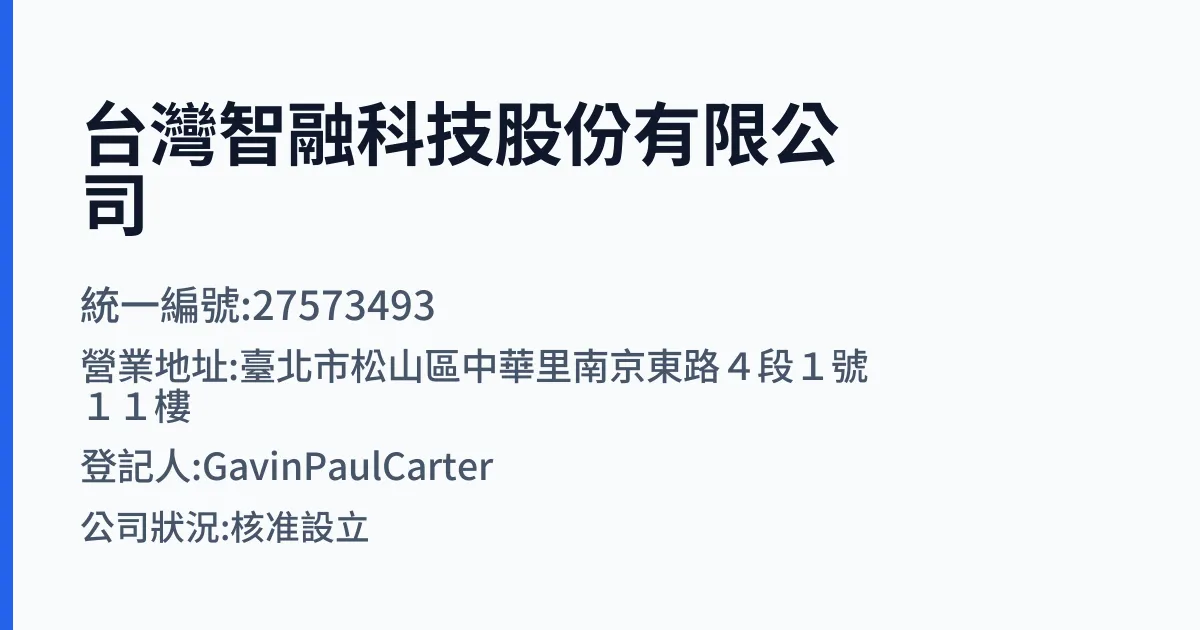 台灣智融科技股份有限公司 - 統編 27573493(臺北市) 公司登記資料與營業項目詳細圖表