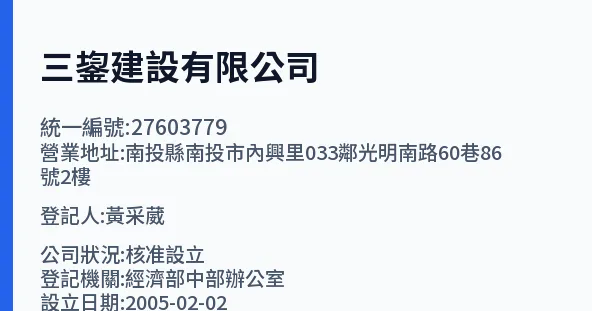 三鋆建設有限公司的照片-統編 27603779(南投縣) 公司登記資料與營業項目詳細圖表