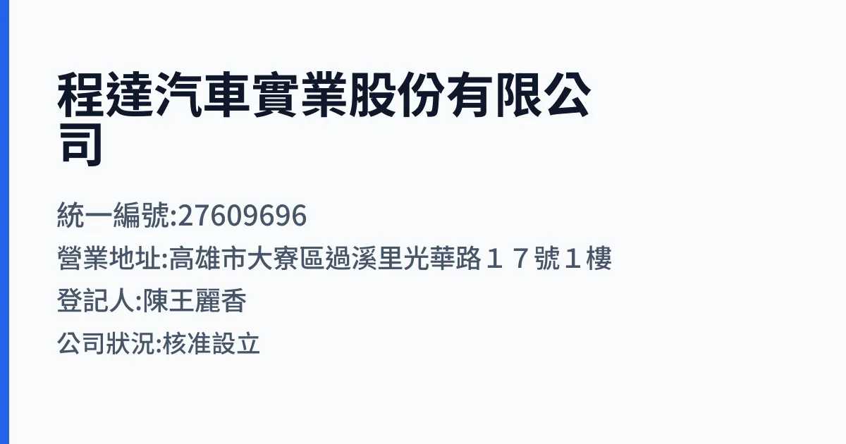 程達汽車實業股份有限公司 - 統編 27609696(高雄市) 公司登記資料與營業項目詳細圖表