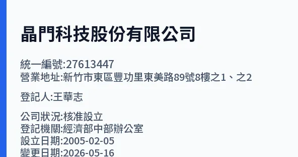 晶門科技股份有限公司的照片-統編 27613447(新竹市) 公司登記資料與營業項目詳細圖表