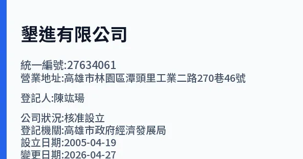 墾進有限公司的照片-統編 27634061(高雄市) 公司登記資料與營業項目詳細圖表