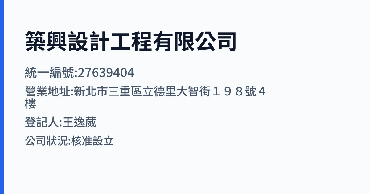 築興設計工程有限公司 - 統編 27639404(新北市) 公司登記資料與營業項目詳細圖表