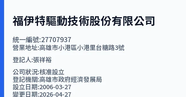 福伊特驅動技術股份有限公司的照片-統編 27707937(高雄市) 公司登記資料與營業項目詳細圖表