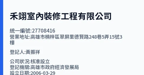 禾翊室內裝修工程有限公司的照片-統編 27708416(高雄市) 公司登記資料與營業項目詳細圖表