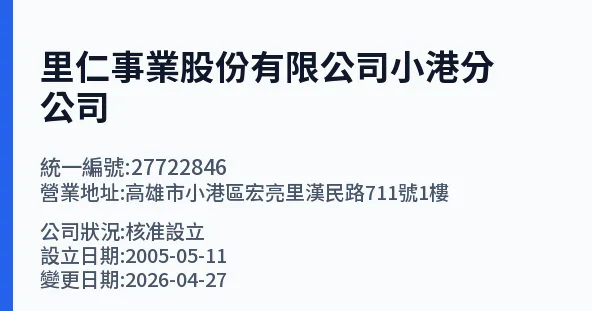 里仁事業股份有限公司小港分公司的照片-統編 27722846(高雄市) 公司登記資料與營業項目詳細圖表