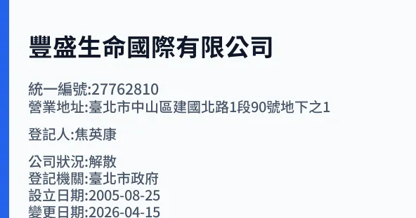 豐盛生命國際有限公司的照片-統編 27762810(臺北市) 公司登記資料與營業項目詳細圖表