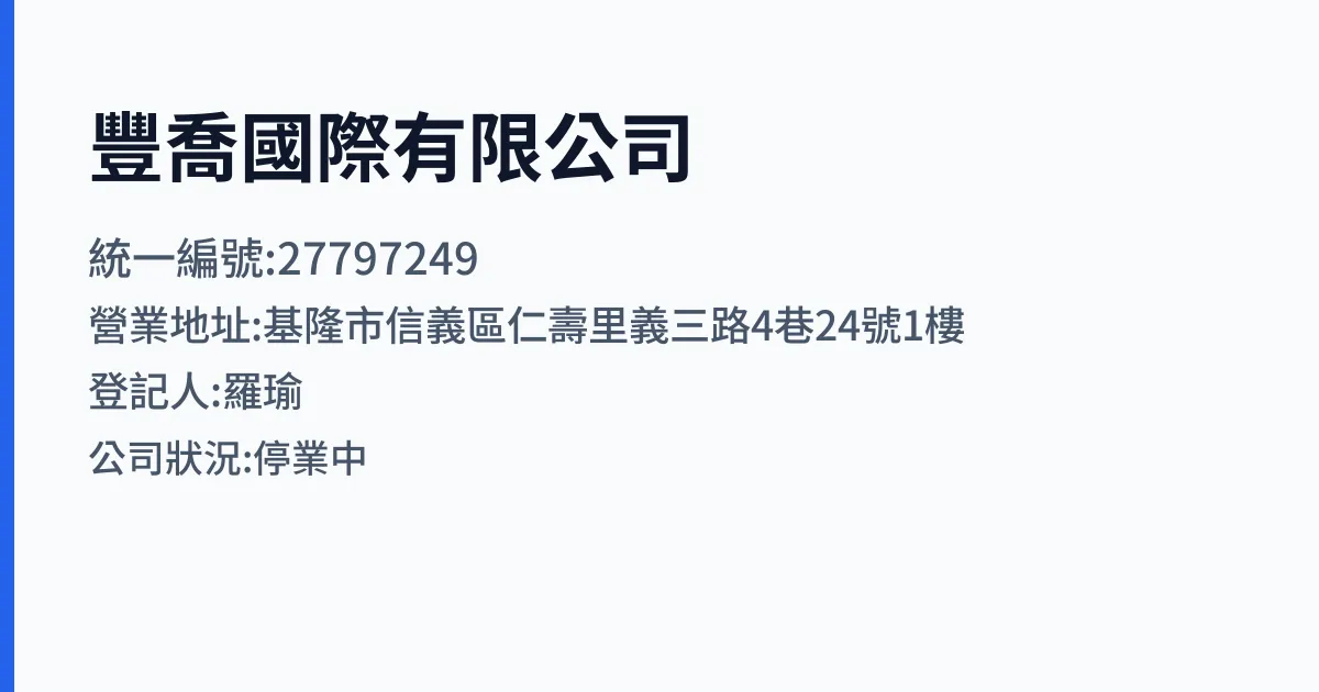 豐喬國際有限公司 - 統編 27797249（基隆市） 公司登記資料與營業項目詳細圖表