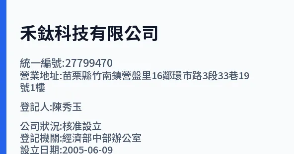 禾鈦科技有限公司的照片-統編 27799470(苗栗縣) 公司登記資料與營業項目詳細圖表