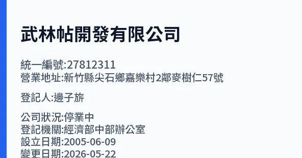 武林帖開發有限公司的照片-統編 27812311(新竹縣) 公司登記資料與營業項目詳細圖表