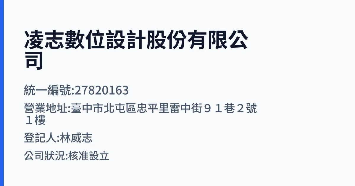 凌志數位設計股份有限公司 - 統編 27820163(臺中市) 公司登記資料與營業項目詳細圖表