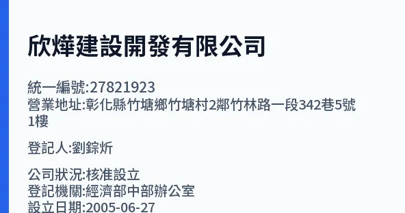 欣燁建設開發有限公司的照片-統編 27821923(彰化縣) 公司登記資料與營業項目詳細圖表