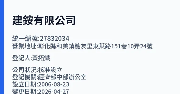 建銨有限公司的照片-統編 27832034(彰化縣) 公司登記資料與營業項目詳細圖表