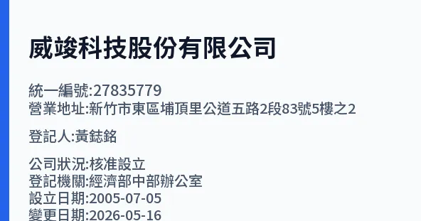 威竣科技股份有限公司的照片-統編 27835779(新竹市) 公司登記資料與營業項目詳細圖表