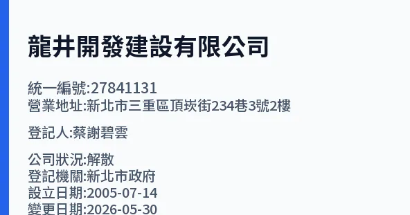 龍井開發建設有限公司的照片-統編 27841131(新北市) 公司登記資料與營業項目詳細圖表