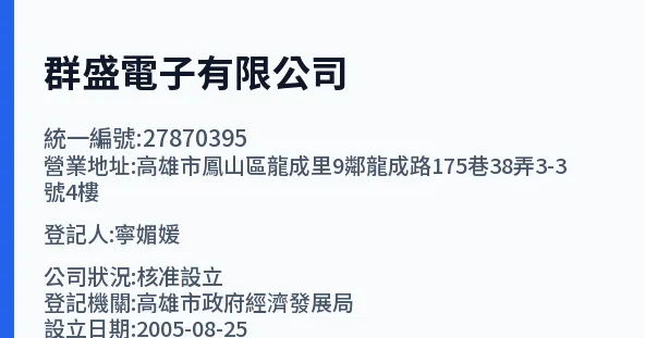 群盛電子有限公司的照片-統編 27870395(高雄市) 公司登記資料與營業項目詳細圖表