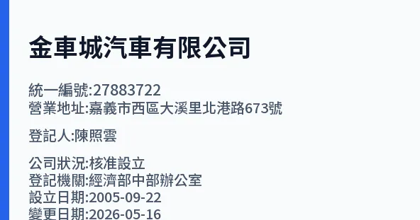 金車城汽車有限公司的照片-統編 27883722(嘉義市) 公司登記資料與營業項目詳細圖表