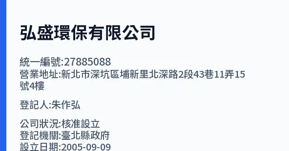 弘盛環保有限公司的照片-統編 27885088(新北市) 公司登記資料與營業項目詳細圖表