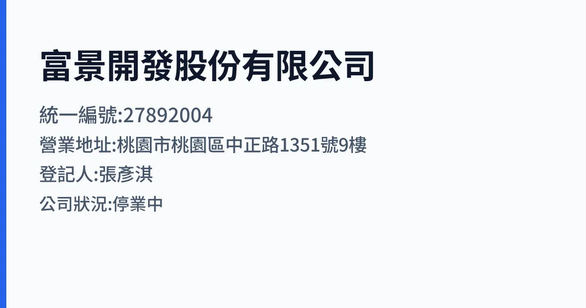 富景開發股份有限公司 - 統編 27892004(桃園市) 公司登記資料與營業項目詳細圖表