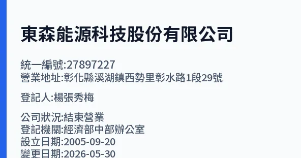 東森能源科技股份有限公司的照片-統編 27897227(彰化縣) 公司登記資料與營業項目詳細圖表