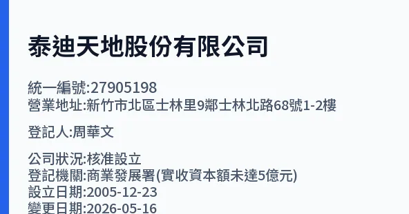 泰迪天地股份有限公司的照片-統編 27905198(新竹市) 公司登記資料與營業項目詳細圖表