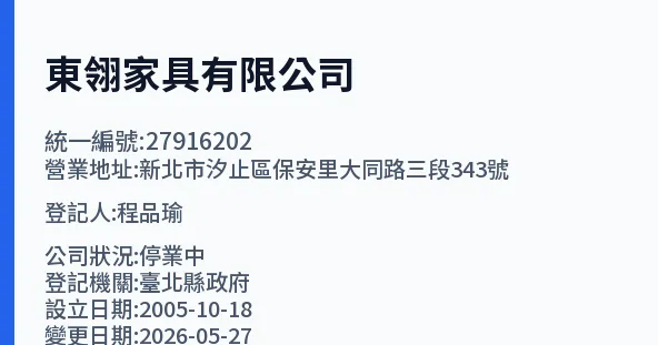 東翎家具有限公司的照片-統編 27916202(新北市) 公司登記資料與營業項目詳細圖表