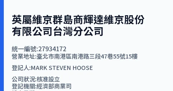 英屬維京群島商輝達維京股份有限公司台灣分公司的照片-統編 27934172(臺北市) 公司登記資料與營業項目詳細圖表