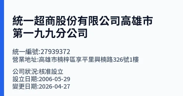 統一超商股份有限公司高雄市第一九九分公司的照片-統編 27939372(高雄市) 公司登記資料與營業項目詳細圖表