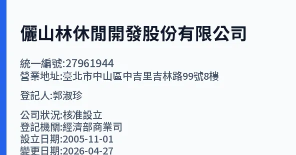 儷山林休閒開發股份有限公司的照片-統編 27961944(臺北市) 公司登記資料與營業項目詳細圖表
