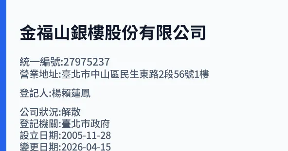 金福山銀樓股份有限公司的照片-統編 27975237(臺北市) 公司登記資料與營業項目詳細圖表
