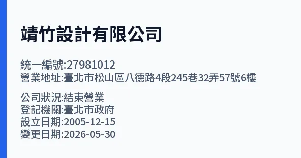 靖竹設計有限公司的照片-統編 27981012(臺北市) 公司登記資料與營業項目詳細圖表