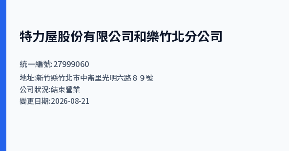特力屋股份有限公司和樂竹北分公司的照片-統編 27999060(新竹縣) 公司登記資料與營業項目詳細圖表