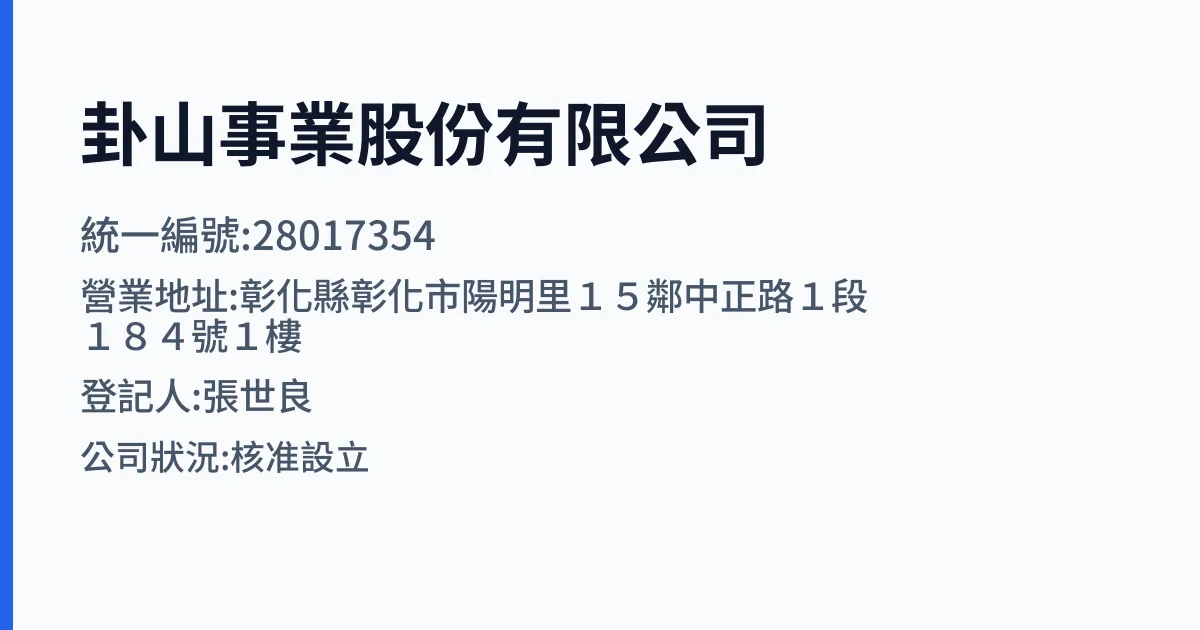 卦山事業股份有限公司 - 統編 28017354(彰化縣) 公司登記資料與營業項目詳細圖表