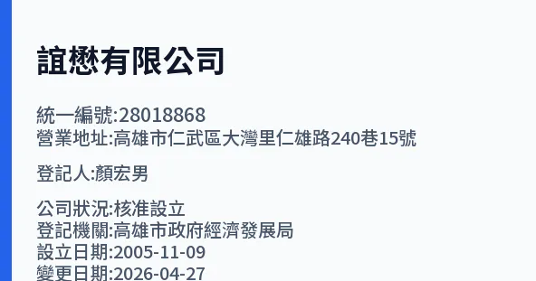 誼懋有限公司的照片-統編 28018868(高雄市) 公司登記資料與營業項目詳細圖表