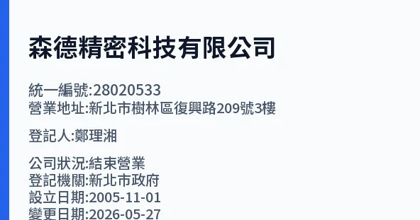 森德精密科技有限公司的照片-統編 28020533(新北市) 公司登記資料與營業項目詳細圖表